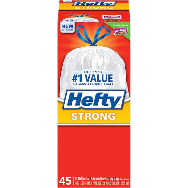Hefty Hefty Strong 13 gal No Scent Scent Kitchen Trash Bags Drawstring 45 pk 0.9 mil E84572 | Zoro